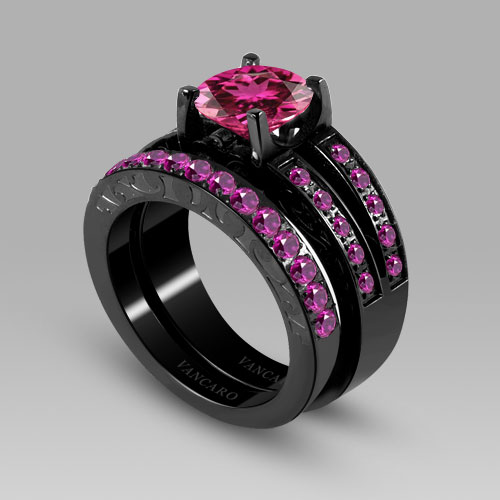 Cubic Zirconia Wedding Sets Synthetic Ruby Titanium Steel Black Women's ...